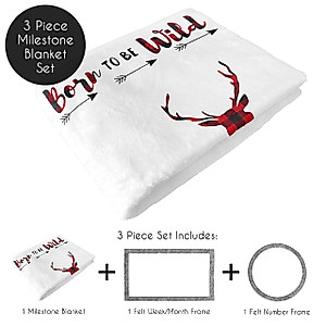 Sweet Jojo Designs Woodland Buffalo Plaid Boy Milestone Blanket Monthly Newborn First Year Growth Mat Baby Shower Memory Keepsake Gift Picture - Red Black Rustic Country Deer Lumberjack Arrow Forest