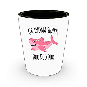 Exxtra Gifts Grandma Shark Shot Glass - Grandmother Ceramic Cup - Gift For Grandma - Birthday Gift From Grandkids - Christmas Stocking Stuffer Present