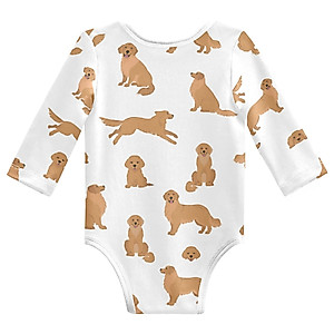 vvfelixl Baby Bodysuits Golden Retriever Dogs Long Sleeve Cotton Baby Clothes For Boys Girls 3-6 Months Goldies Puppy White