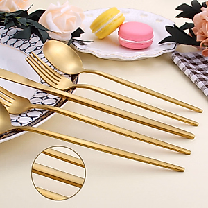 Matte Gold Silverware Set, LAZAHOME Stainless Steel Flatware Cutlery Set Service for 4, 20-Piece Kitchen Utensil Set Include Spoons And Forks Set, Satin Polished Finished, Dishwasher Safe.