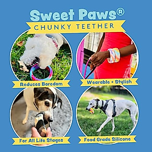 Sweet Paws Chunky Teething Rings for Dogs, Bracelet Food Grade Silicone Puppy Chew Toys for Large Puppies, Durable Dog Ring Toy for Medium Large Dogs, Puppy Teething Chews - Pink Lemonade