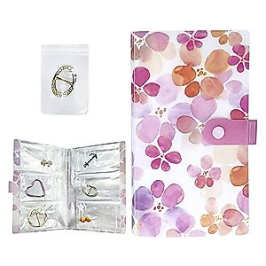 ROPAKED Beautiful Jewelry Storage Book with Pockets 120 Slots and 60 Pcs Clear Small Plastic Bags Ring Earring Organizer Book Card Holder Travel Pouch for Jewelry (Flower)