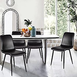 HeuGah Dining Chairs Set of 4, Black Modern Kitchen & Dining Room Chairs with Metal Legs, Industrial Faux Leather Kitchen Chairs
