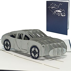 LINPOPUP, LIN17237, POP - UP 3D greeting card congratulations 18th birthday or driver's license - car voucher sports car (Large card 15 x 20 cm, graphite glossy), N145
