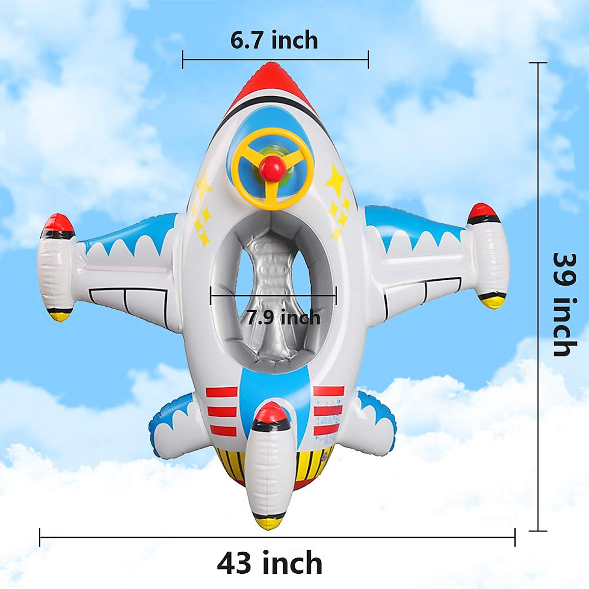 Baby Inflatable Pool Float Swimming Float Boat with Steering Wheel Horn for Kids Toddlers Age 1-4 Boys Girls Inflatable Ride-ons Summer Pool Swim Ring Beach Supplies