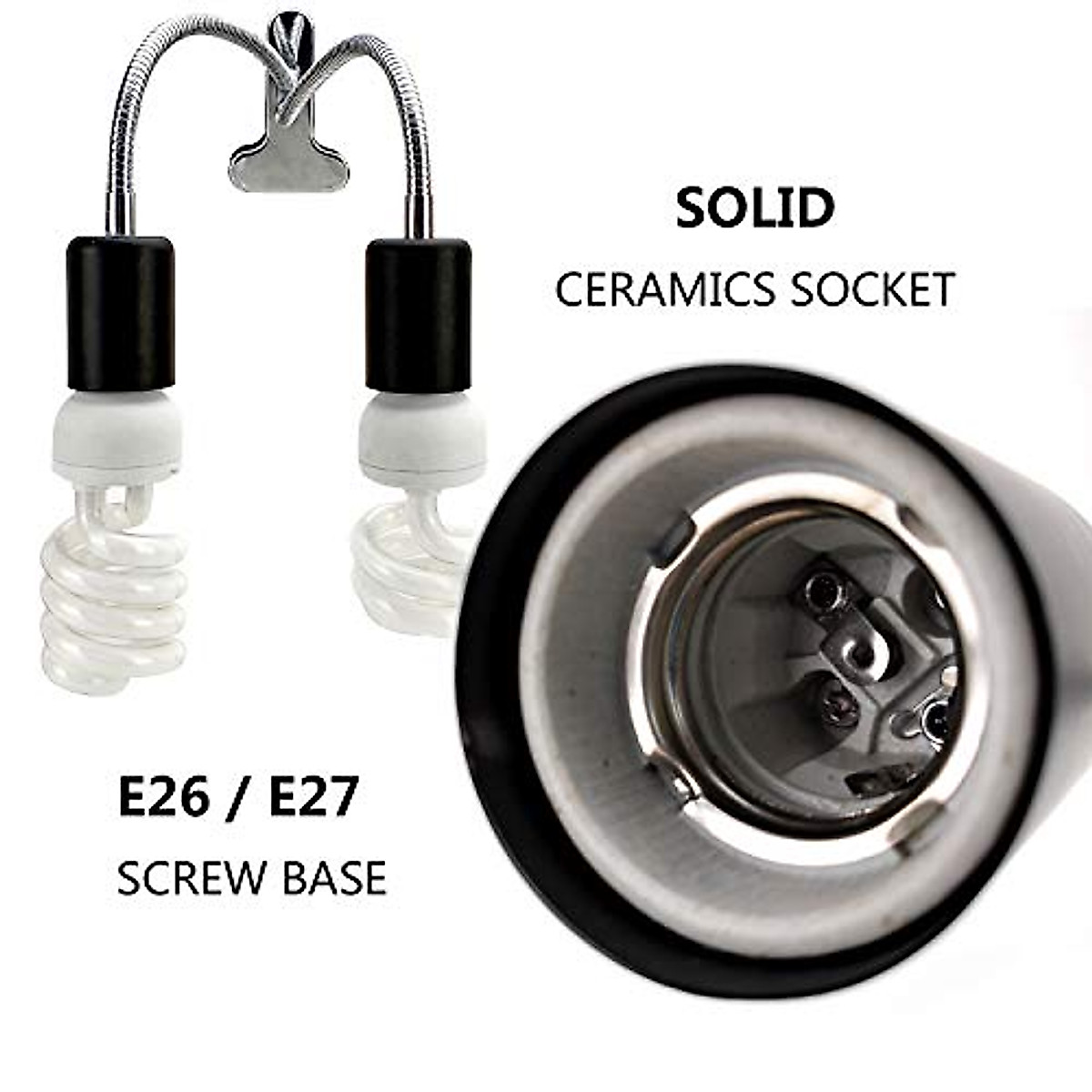 AMZCOOL Reptiles Dual Lamp Fixture Holder Clamp Two Independently Switches Adjustable Stand for Pet Habitat UVA UVB Heat Light Bulbs/Lamps