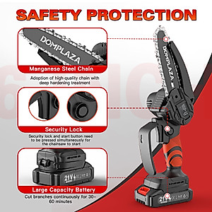 Mini Chainsaw 6-Inch, DOMPLAZA Electric Chainsaw Cordless 2.6LB One-Hand Use Electric ChainSaw for Wood Cutting Tree Trimming by 2Pcs 21v 10000mAh Batteries