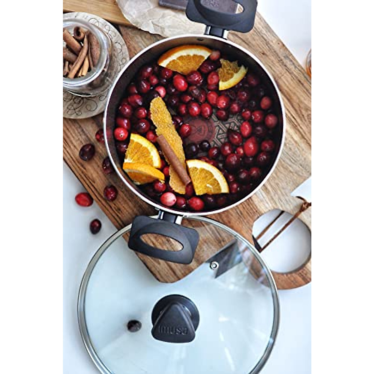 IMUSA USA 5 Quart Talent Master Line Nonstick Dutch Oven with Glass lid & Thermal Signal, Brown, (IMU-20077)