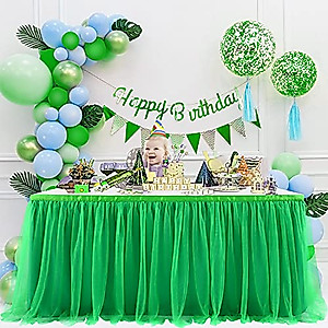 CO-AVE 6FT Green Table Skirt Tutu Table Cloth for St. Patrick's Day Kids Birthday Party Dessert Round Tables Christmas Home Decoration(L 6(ft),H30in)