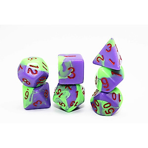 DND Dice Set Purple & Green RPG Polyhedral Dice Fit Dungeons and Dragons(D&D) Pathfinder MTG Tabletop Role Playing Game 7-Die Dice Set