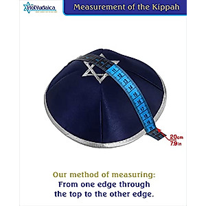 HolYudaica Pack of 10-Pcs Hq 20cm Satin Kippah with Silver/Gold String+Star of David for Men & Boys, Yamaka Hat from Israel, Kippot Bulk (Blue Silver)