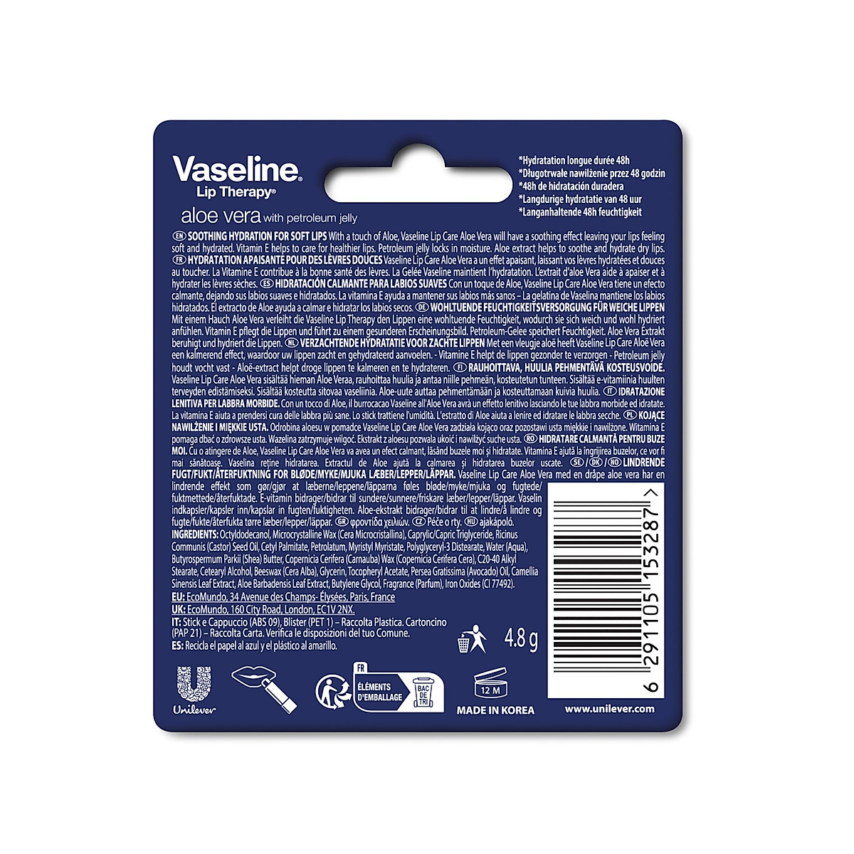 Vaseline Aloe Fresh Lip Therapy Stick- .16 oz