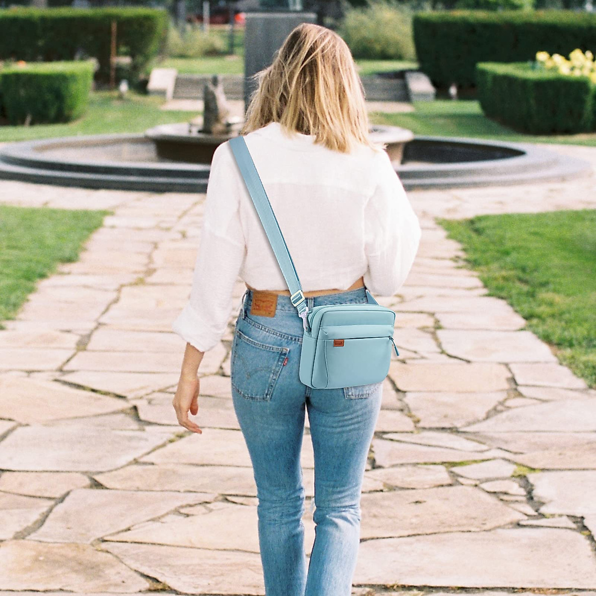 SIMTOP Tablet Sleeve Bag, 11 inch Daily Shoulder Bag for Tablet, Waterproof Crossbody Bag with Smart Organization for Accessories, Essentials Lightweight, YKK Zipper Bag, Polyester (Light Blue)