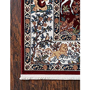 Unique Loom Narenj Collection Classic Traditional Hunting Scene Textured Design Area Rug, Rectangular 5' 0" x 8' 0", Burgundy/Tan