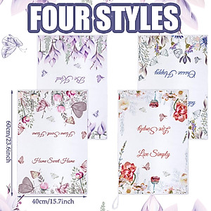 Buryeah 4 Pieces Floral Kitchen Towels Decorative Flower Butterfly Dish Towels Absorbent Hand Towels Reusable Soft Tea Towels for Bathroom Wildflower Dish Cloths with Sayings for Drying