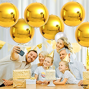 KatchOn, Large Gold Foil Balloon With Gold Happy Birthday Balloon Banner-Pack of 7 | Big Gold Balloons, Black and Gold Party Decorations | Happy Birthday Letter Balloons for Gold Birthday Decorations