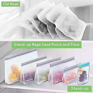 12 Reusable Food Storage Bags,STAND UP Reusable Freezer Bags,Snack,Lunch,Sandwich Ba