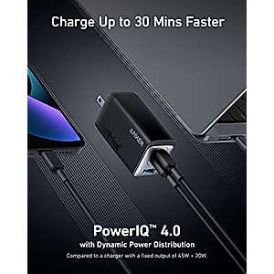 Anker USB C Charger, Anker 735 Charger GaNPrime 65W, PPS 3-Port Fast Compact Foldable Wall Charger for MacBook Pro/Air, iPad Pro, Galaxy S22/S21, HP Spectre, Note20/10+, iPhone 13/Pro, Pixel, and More