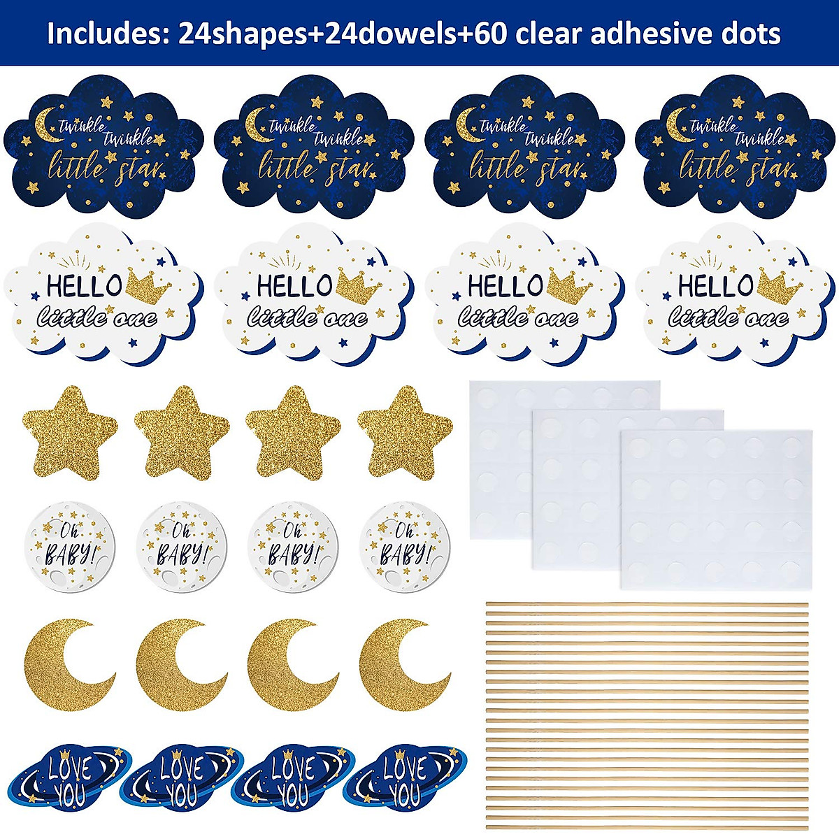 24 Pcs Twinkle Small Star Centerpiece Sticks for Baby Shower Star Party Table Toppers Birthday Party Decoration Moon Decoration Glitter Star Centerpieces Birthday Party Supplies