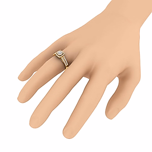 1/2 Carat Prong Set Diamond Cushion Cut Halo Engagement Ring in 10K Yellow Gold (Ring Size 8)