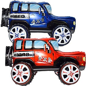 Firot 2 Vehicles 25.5 inch Large 4D Car Foil Balloon Off Road Racing Car Toy Balloon Children Gifts Boys Birthday Party Decorations Kids Toys Party Supplies Cute Baby Shower Decorations
