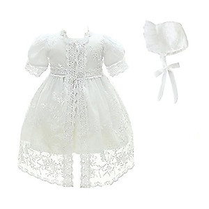Glamulice White Baby Girl Party Dress Christening Baptism Dresses Lace Princess Bow Formal Gown 0-6 Infant Birthday Wedding Pageant Outfit Newborn Girls Church Holiday Photo Shoot Gowns Outfits 3M