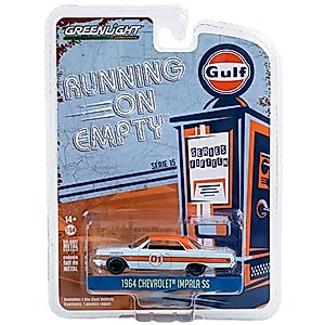 1964 Chevy Impala SS #01 Light Blue with Orange Top and Stripes Gulf Oil Running on Empty Series 15 1/64 Diecast Model Car by Greenlight 41150 A