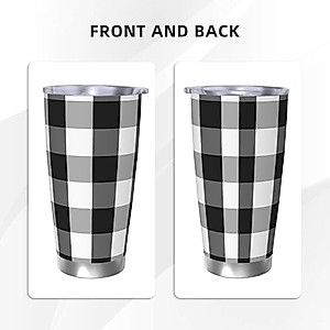 AYCZN Black And White Buffalo Plaid 20 OZ Tumbler Stainless Steel Travel Coffee Mug, Gird Insulated Water Bottle with Lid Leakproof Thermal Cup