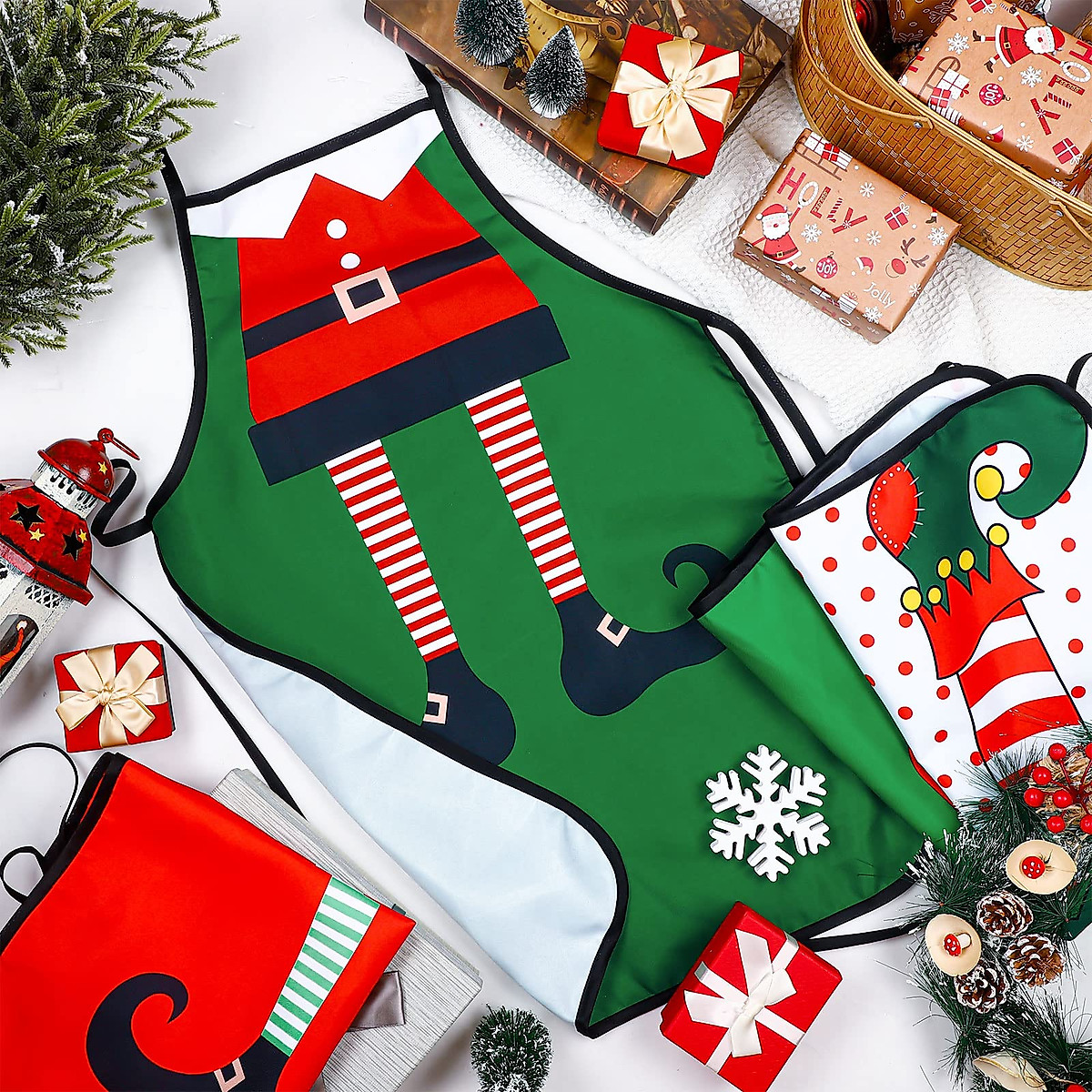 Vabean 4 Pcs Christmas Elf Santa Snowman Apron Adjustable Kitchen Cooking Aprons BBQ Bib Funny Chef Apron for Women Xmas