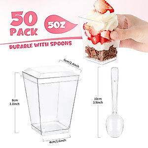 POMINEL Dessert Parfait Cups with Lids, 50 Pack 5 oz Vasos Para Postres Plastic Dessert Cups with Lids and Spoons