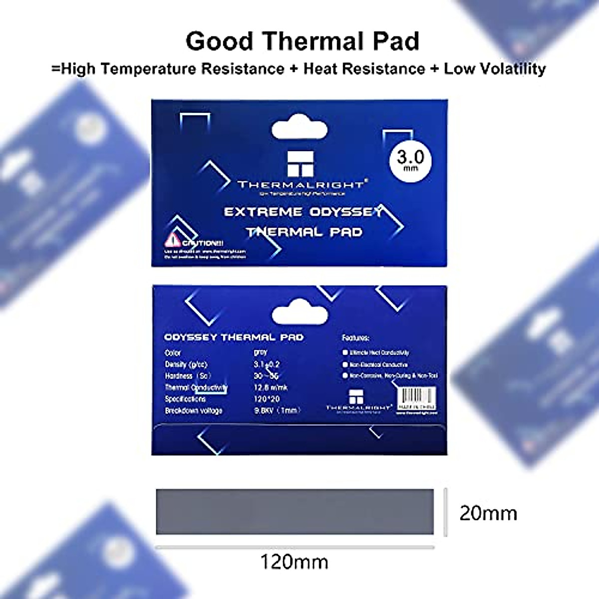 Thermal Pad 3mm 12.8 W/mK, 120x20x3.0mm, Thermalright High-Temperature Resistance Heat Resistance Non-Conductive,Silicone Thermal Pad for PC Heatsink M.2/SSD/NVME/GPU/CPU/LED