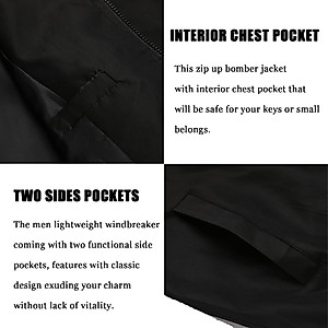 COOFANDY Men Black Bomber Jacket Lightweight Casual Softshell Flight Windbreaker Outerwear Coat Black L