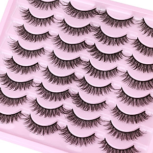 Natural Lashes Cat Eye Wispy False Eyelashes D Curl Lashes Fake Eyelashes Soft Handmade Russian Strip Lashes Pack Look Like Extension Multipack 16 Pairs