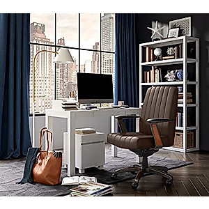 La-Z-Boy Bennett Modern Executive Lumbar Support, Rich Wood Inlay, High-Back Ergonomic Office Chair, Bonded Leather, Brown 26D x 26.25W x 39.75H in