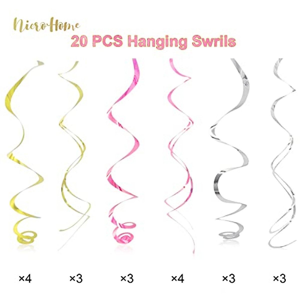 NICROHOME Unicorn Party Decorations, 30PCS Unicorn Hanging Swirl with Glitter Cardboard, Unicorn Birthday Decorations for Girls