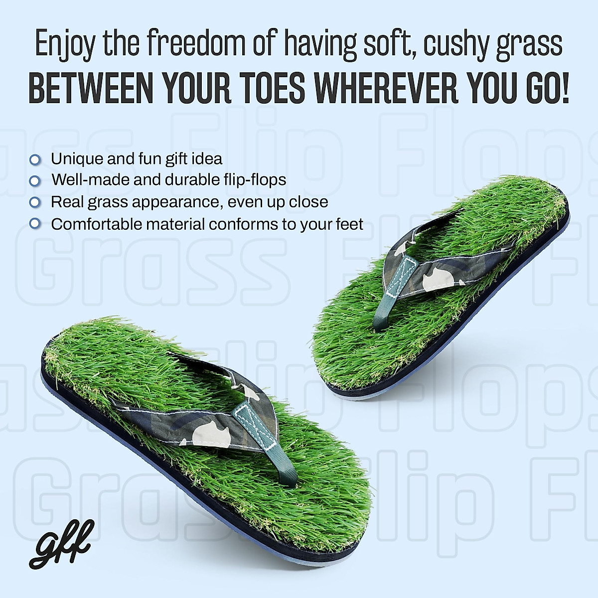 GFF Grass Flip Flops for Men/Women/Kids - XS/S/M/L Size Sandal - Camo/Black/Pink Color Slippers