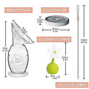 haakaa Manual Breast Pump 150ml with Flower Stopper, Silicone Lid & Silicone Strap Set Breastfeeding Essentials