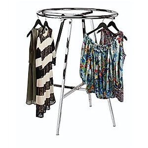 SSWBasics Chrome Round Clothing Rack (36" Diameter, 48"-72" H, 3" Increments) - with Push Button Adjustable Legs - Round Garment Rack for Retail, Thrift, and Consignment Shops