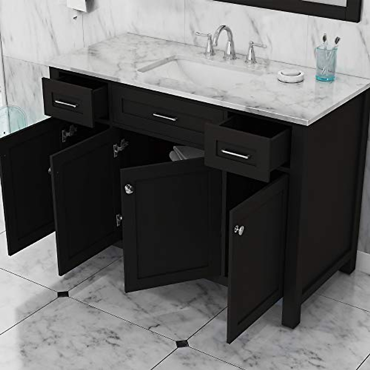 Alya Bath HE-101-48-E-CWMT Norwalk Single Bathroom Vanity with Carrera Marble Top and No Mirror, 48", Espresso