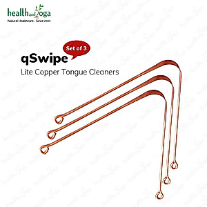 HealthAndYoga™ qSwipe Lite Copper Tongue Cleaners (Pack of 3) – Prevents Bad breath, Improves taste- Flexible, Curved ends provide good grip – Complete Oral Care/Hygiene for Travel/Office/Home