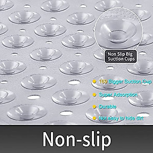 Yimobra Shower Bathtub Mat Non Slip, 21x21 Inch, Soft Square Bath Mat for Tub with Suction Cups and Drain Holes, Stall Floor Mats for Bathroom, Machine Washable, Bathroom Accessories, Clear Gray