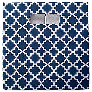 DII Hard Sided Collapsible Fabric Storage Container for Nursery, Offices, & Home Organization, (13x13x13) - Lattice Nautical Blue