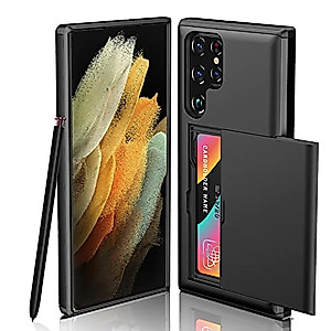 Compatible with Samsung Galaxy S23 Ultra Case Wallet with Card Holders Slide Slot Shockproof Slim Hard PC Case Heavy Duty Protective Cover for Samsung Galaxy S23 Ultra for Women & Men (Black)