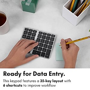 Macally Bluetooth Number Pad for Laptop - Slim Aluminum Design - Rechargeable Wireless Numeric Keypad - 35 Key Numpad Keyboard for Data Entry - for Mac, MacBook Pro/Air, iPad, iPhone, iOS, PC, Android