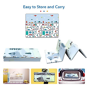 Foldable Baby Play Mat 0.6 Inch Thick Waterproof Baby Crawling Mats 79” x 71” Extra Large Play Mats for Babies Reversible Multifunctional Mats (0.6inch car)