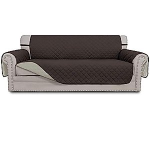 Easy-Going Reversible Couch Cover for 3 Cushion Couch Sofa Cover for Dogs Water Resistant Furniture Protector Cover with Foam Sticks Elastic Straps for Pet Cat (Sofa, Chocolate/Beige)