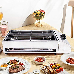 PIAOCAIYIN Gas BBQ Grill, 2 Burner LPG portable grill, Stainless Steel Camping Party BBQ Tabletop, Adjustable Height Propane Tabletop Gas Grill, Smokeless Outdoor Barbecue Cooker for Camping Cooking