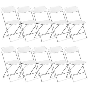 VINGLI 10 Pack White Plastic Folding Chair, Indoor Outdoor Portable Stackable Commercial Seat with Steel Frame 350lb. Capacity for Events Office Wedding Party Picnic Kitchen Dining