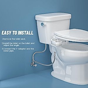 PIKETS Bidet Attachment for Toilet, Dual Nozzle (Frontal and Rear Wash) Non-Electric Fresh Water Bidet Toilet Seat Attachment with Nozzle Self Cleaning, Adjustable Water Pressure (Silver)