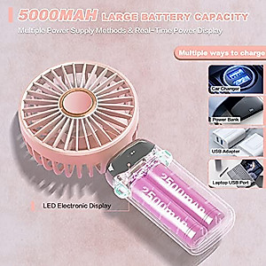 YOSHENMO Mini Handheld Fan,Portable Personal Desk Fan 5 Speed Adjustable,5000mAh Battery Operated Rechargeable USB Quiet Cooling Fans with Base for Women Girls Kids Outdoor Hiking Camping Trip(Pink)
